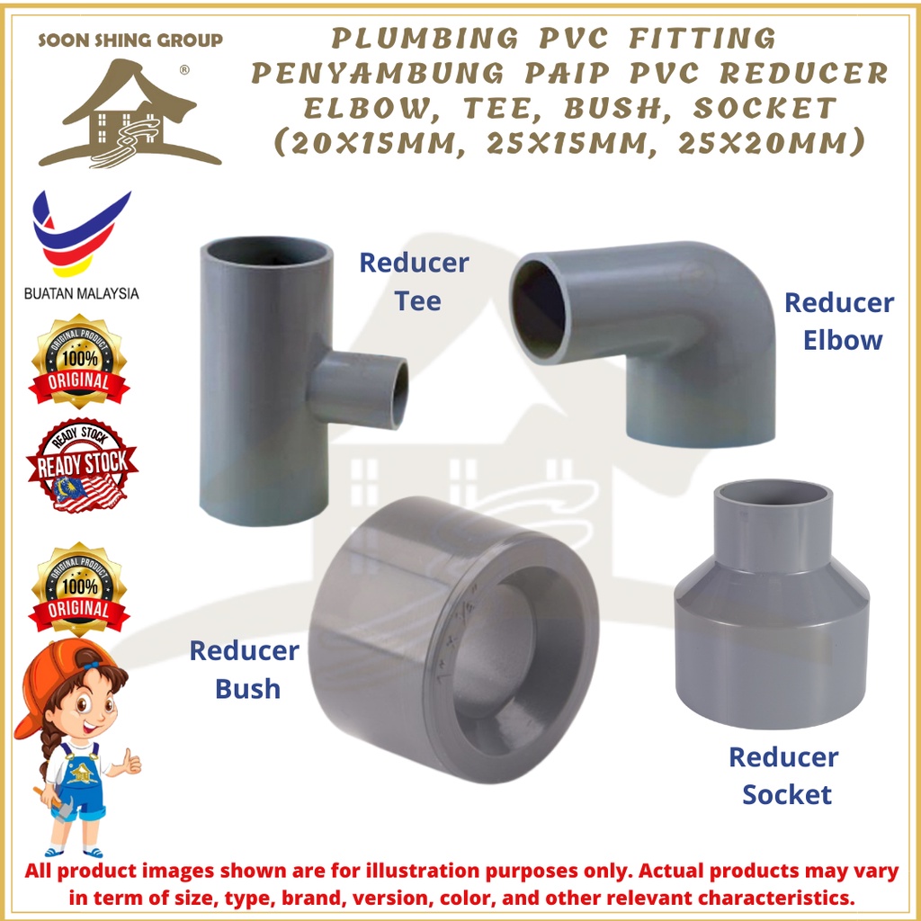 Plumbing PVC Fitting Penyambung Paip PVC Reducer Elbow, Reducer Tee, Reducer Bush, Socket ...