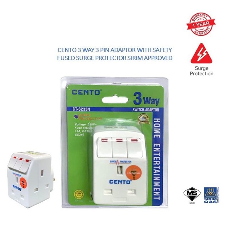 3 Way 3 Pin Multi-Adaptor Switches With Safety Fuse Individual Switches ...