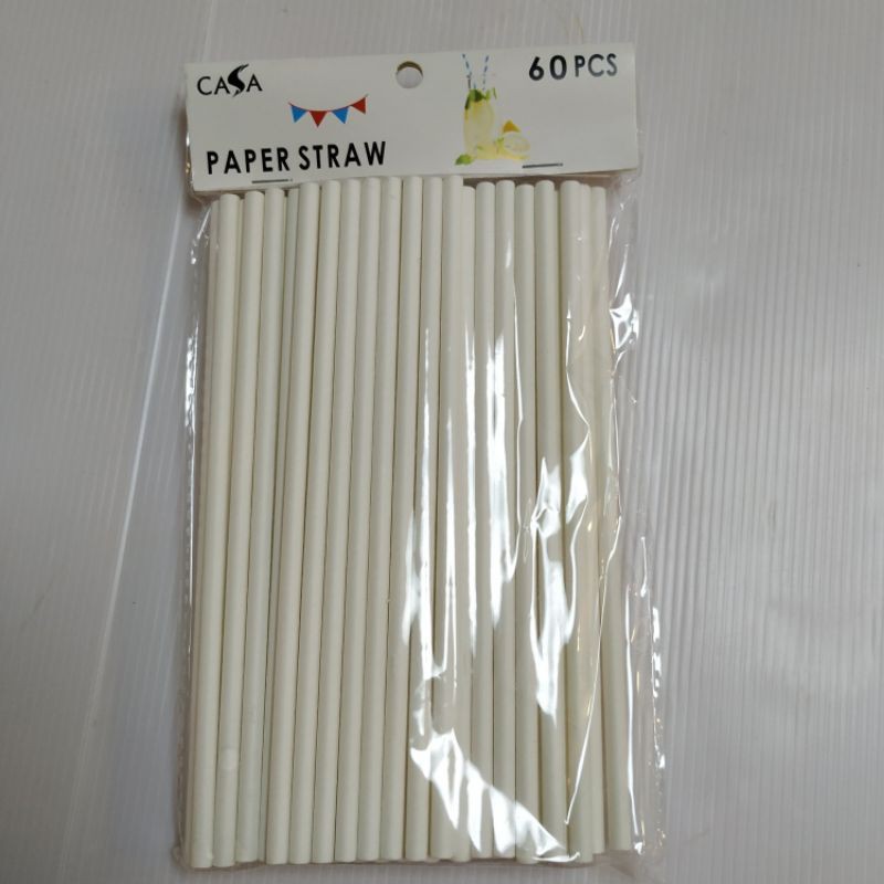 60pcs Premium Paper Straw Disposable White Straw Kertas Food grade ...