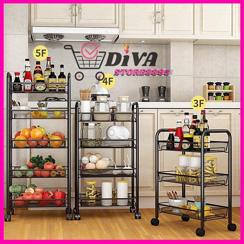4-tier Push Rack Iron Material - Floor Shelf On Wheels Multipurpose ...