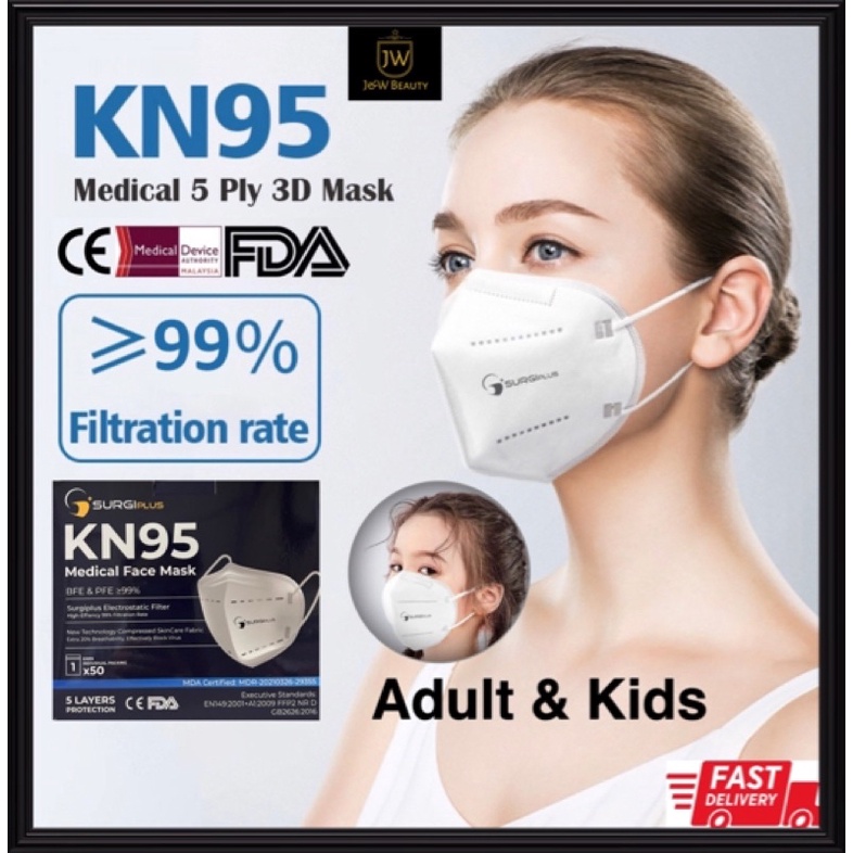 【SurgiPlus】KN95 Medical 5 Layer Face Mask Adult/Kids (Individual ...