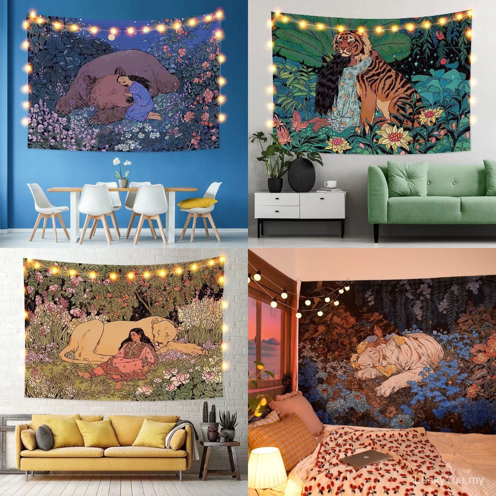 【Ready Stock】Girl & Tiger Series Tapestry Mandala Tapestries Bedroom ...