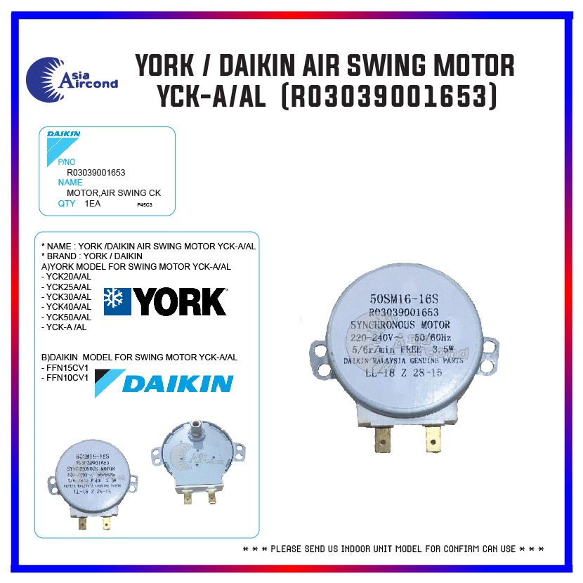 YORK / DAIKIN AIR SWING MOTOR FOR CELILING CASSETTE YCK-A/AL & FFN ...