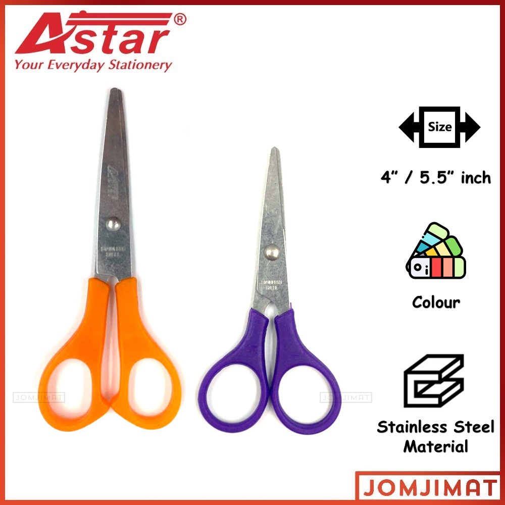 Astar Stainless Steel Scissor 4" / 5.5"inch / School Student Scissor ...