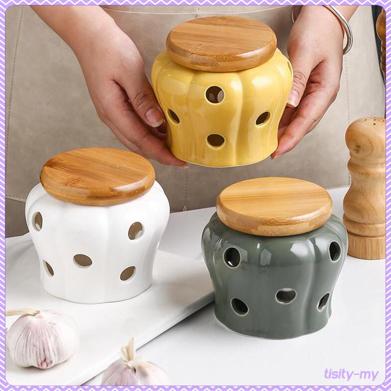 [TisityMY] Garlic Keeper Garlic Jars Vented with Lid Garlic Cellar Pot ...