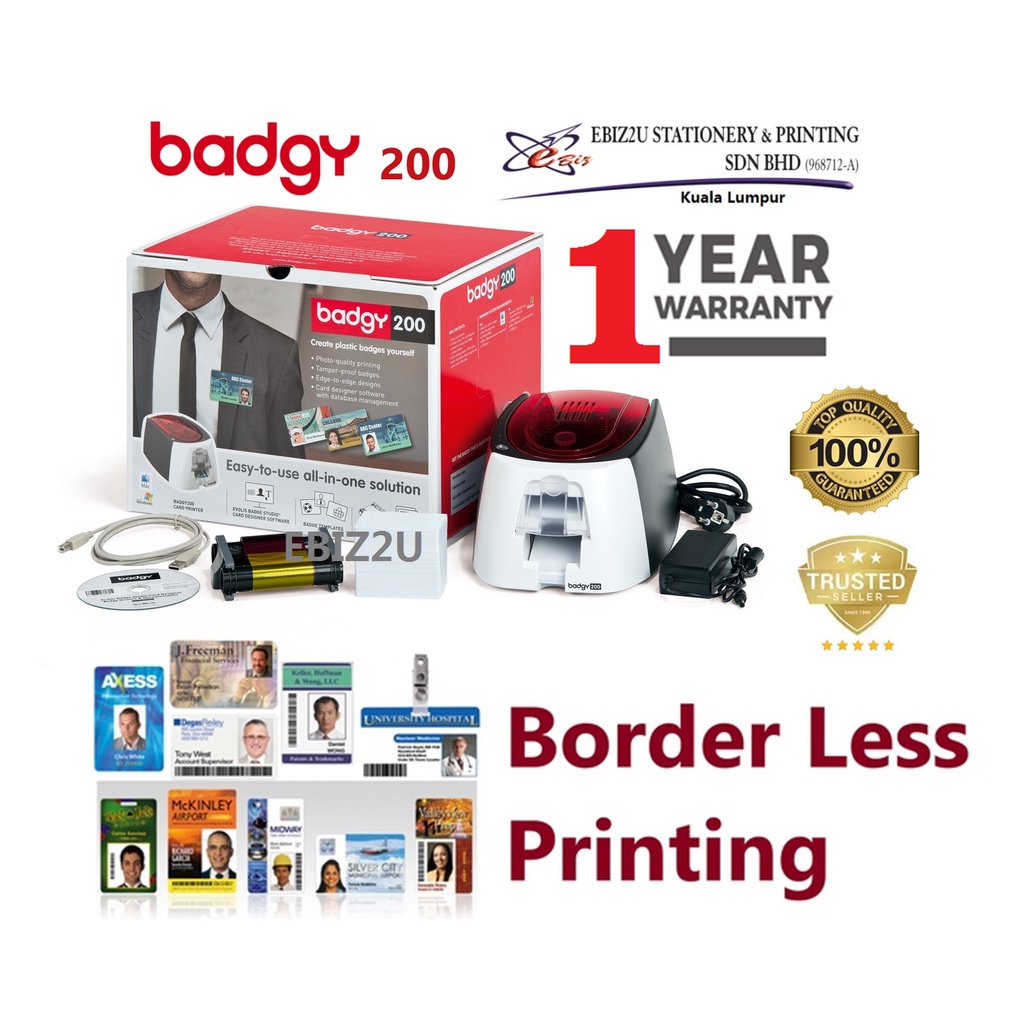 READY STOCK - Badgy 200 ID Card Printer (The affordable card printing solution) Border Less ...