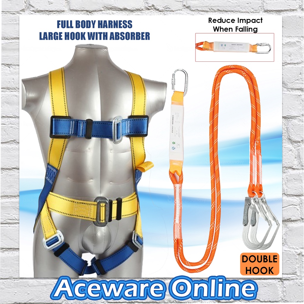 FULL BODY HARNESS POLYAMIDE TWIN LANYARD TWIN LARGE HOOK WITH ABSORBER ...