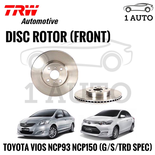TRW FRONT DISC ROTOR for TOYOTA VIOS NCP93 NCP150 G/S/TRD SPEC (1 PAIR ...
