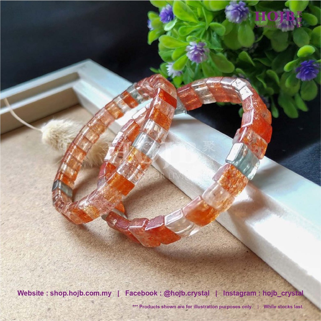 HOJB Natural Arusha Sunstone 5A Rectangle Bracelets 8-9mm 聚寶軒天然阿魯沙太阳石5A ...