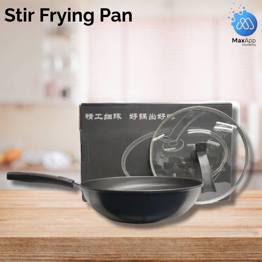 (Ready Stock) Stir Fry Pan Large 32cm Nonstick Frying Pan Flat Bottom ...