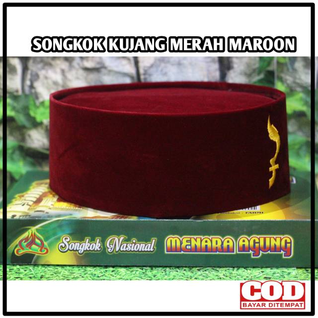 MERAH Peci Songkok Kopiah Kujang Embroidered Red Maroon Betawi | Shopee ...