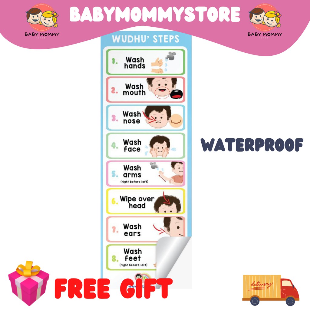 Wuduk Wudhu Kids Waterproof Sticker Kanak Kanak English Bahasa Melayu ...
