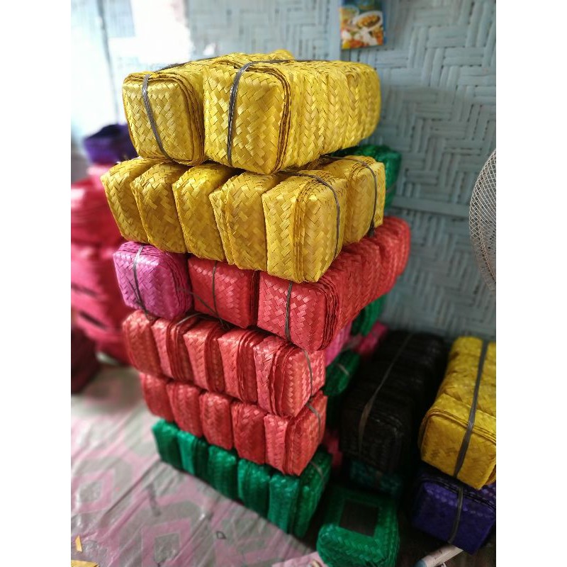 15X15CM colored basket | Colored besek, rice besek, woven bamboo crafts ...