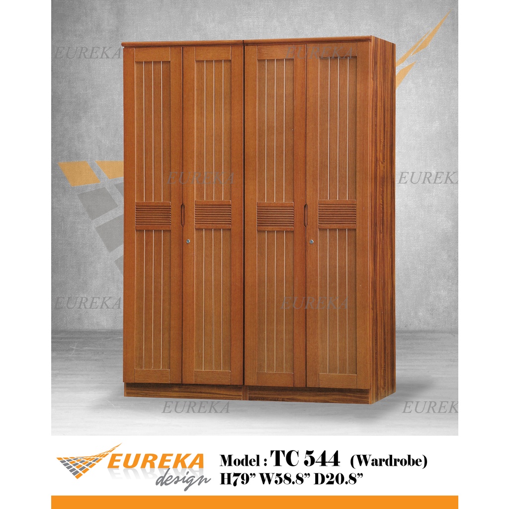 EUREKA 5ft Wardrobe Wood Drawer Storage 4 Door 544 / Almari Baju Kayu ...