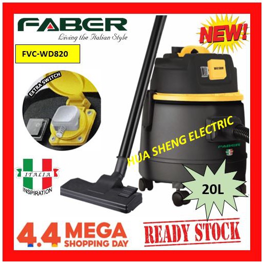 FABER FVC-WD POWERVAC 820 WET & DRY VACUUM 1200W (EXTRA SOCKET) | Shopee Malaysia