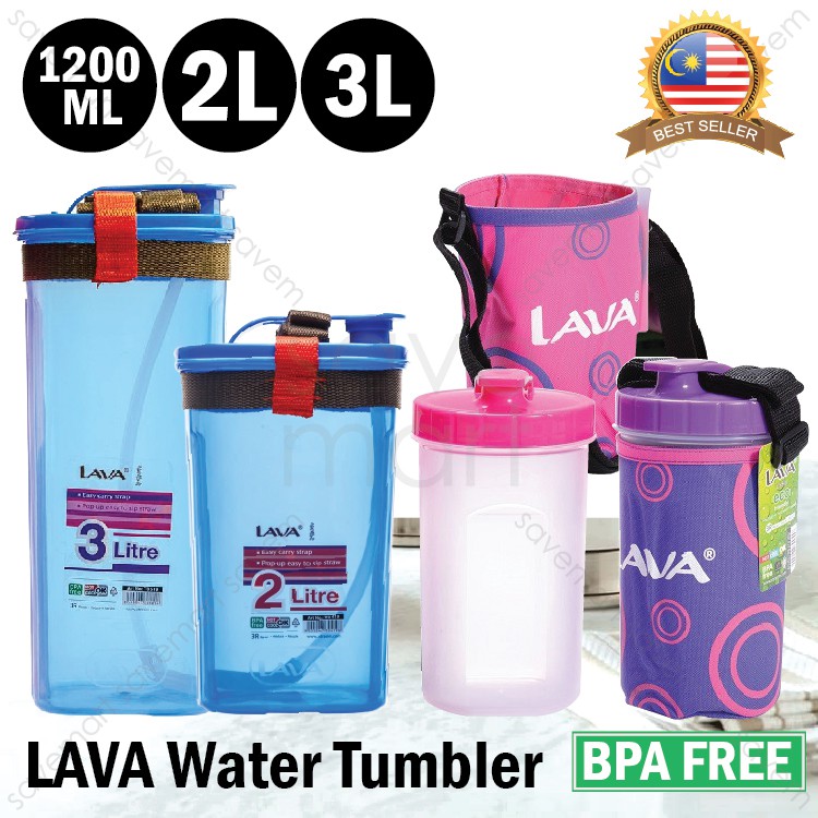 LAVA Water Bottle Tumbler Strip Straw Carry Bag 1200ml 2L 3L BPA FREE/Botol Air Minuman Dengan ...