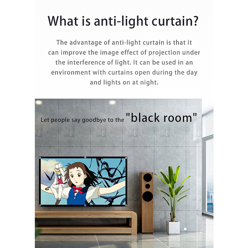 4K Projector Screen Wall Anti Light 60-130 Inch Portable Foldable Kain ...