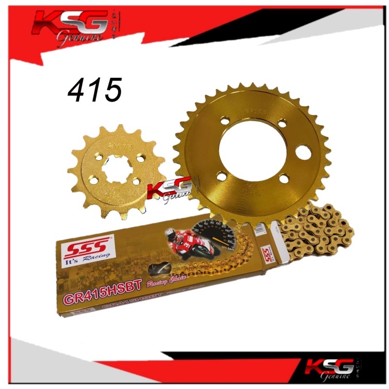 ZFORE Racing Sprocket 415 Set + SSS 415 Full Gold Chain Rantai GR415HSBT LC135v1~v8 Y125ZR RXZ ...