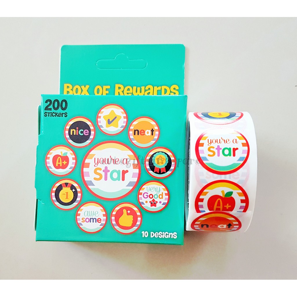 MIN. ORDER 5 PC Motivation Box of Reward Stickers Smiley Stars stickers ...