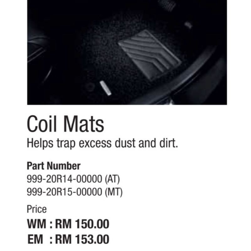 Original Perodua Gear Up Coil Mat Carpet Floor Mat Axia, Bezza, New ...
