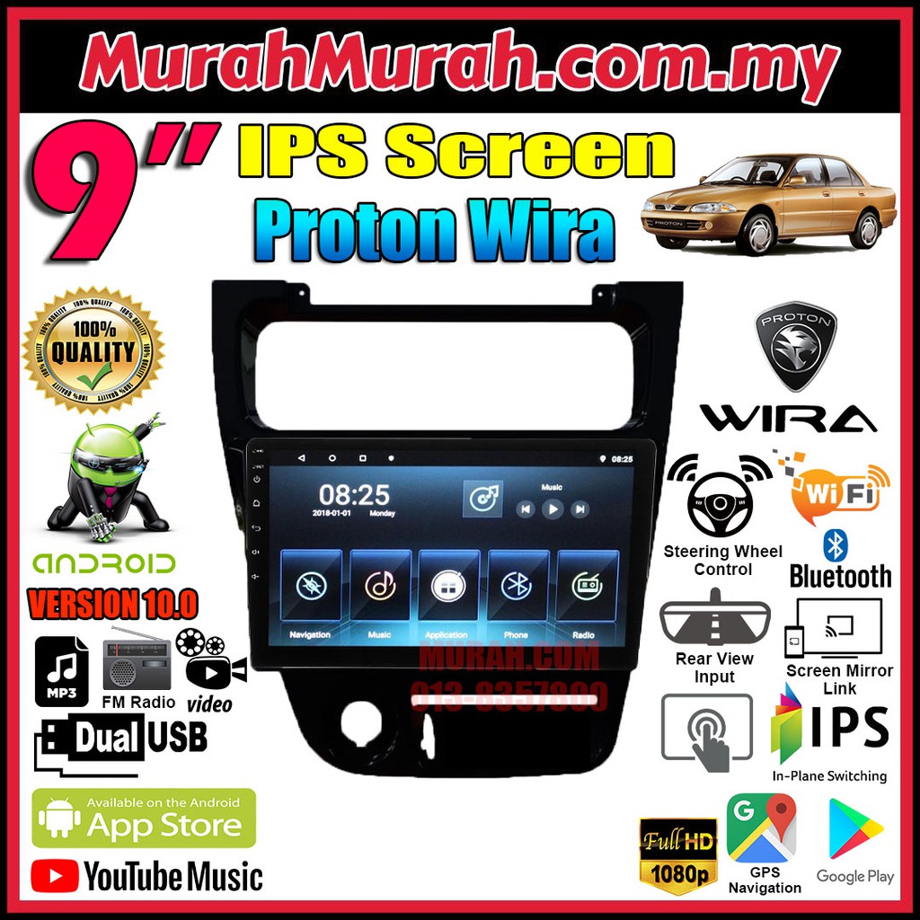 PROTON WIRA 9" ANDROID PLAYER 2GB RAM + 32GB With Casing 2-DIN 9 ...