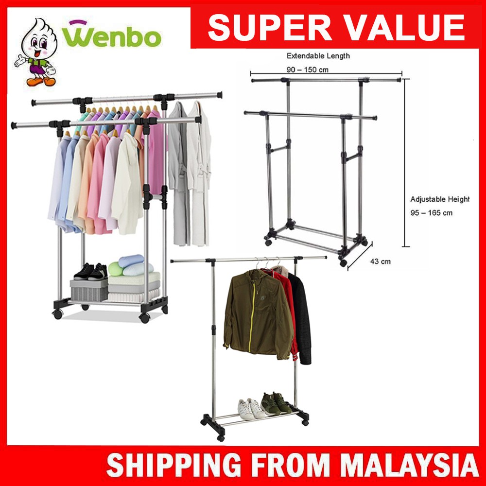 Wenbo Single / Double Pole Clothes Rack Clothes Hanging Rack Clothes ...