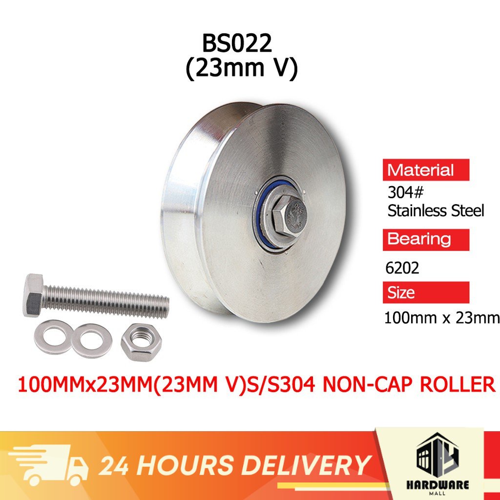 4" 100MM x 23MM V Stainless Steel Gate Roller Wheel Bearing Metal Auto ...