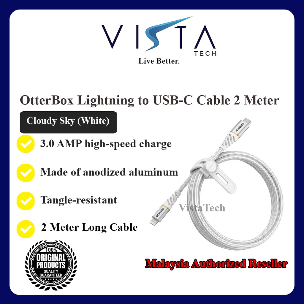 [VistaTech] Otter Lightning To Type C fast Charge Cable 2 Meter -white | Shopee Malaysia