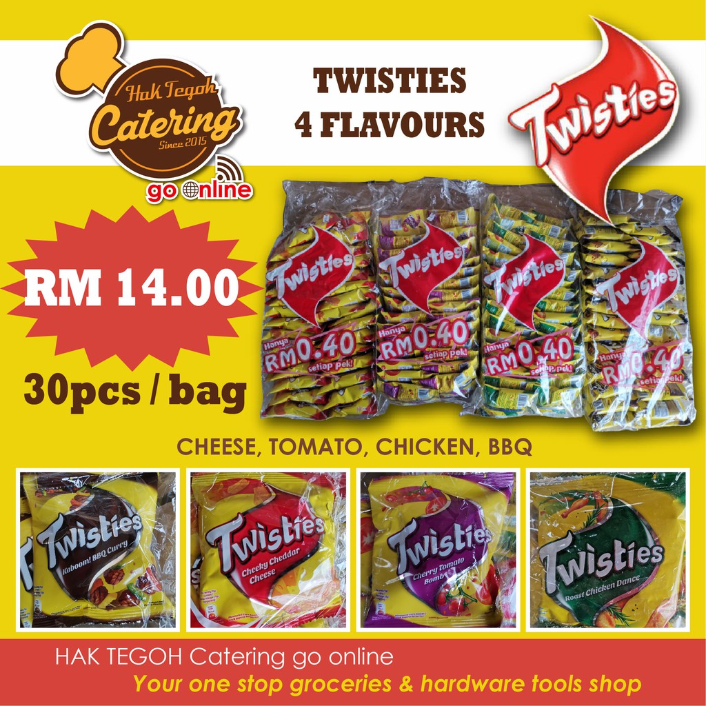 Twisties 4 flavours 15g x 30pcs / bag (chesse, tomato, bbq & chicken ...