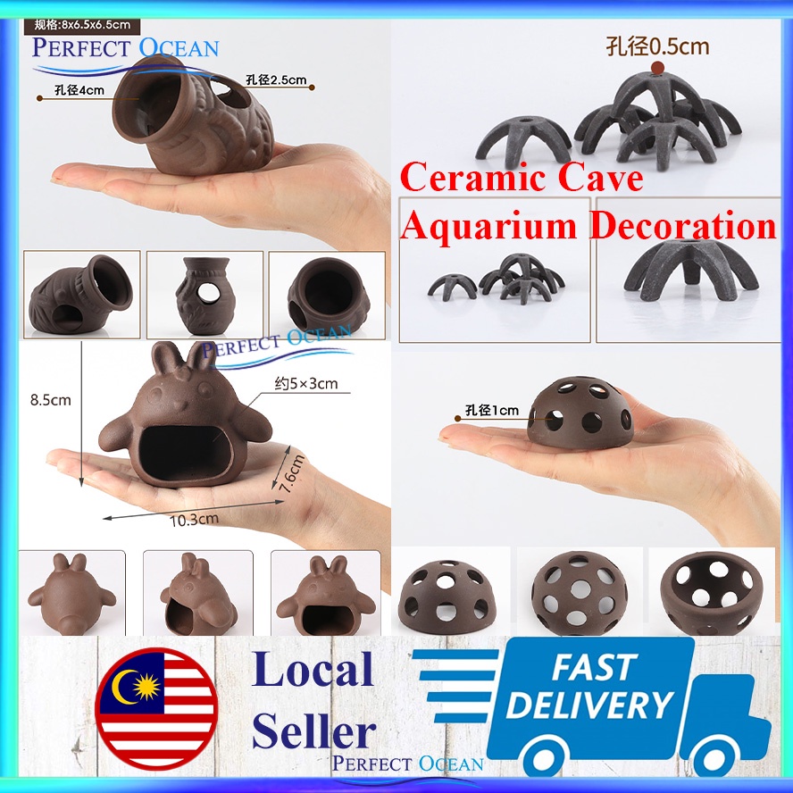 Ceramic Ornament Aquarium Decoration Fish Cave Shelter Hiasan Dekorasi ...