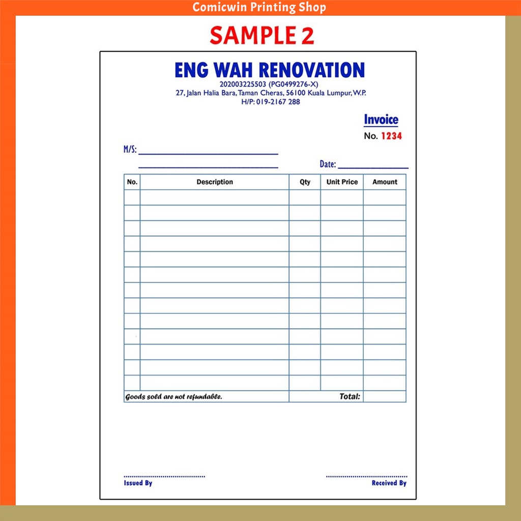 Custom Bill Book A4 / A5 (2ply, 3ply NCR) Customize Single Colour ...