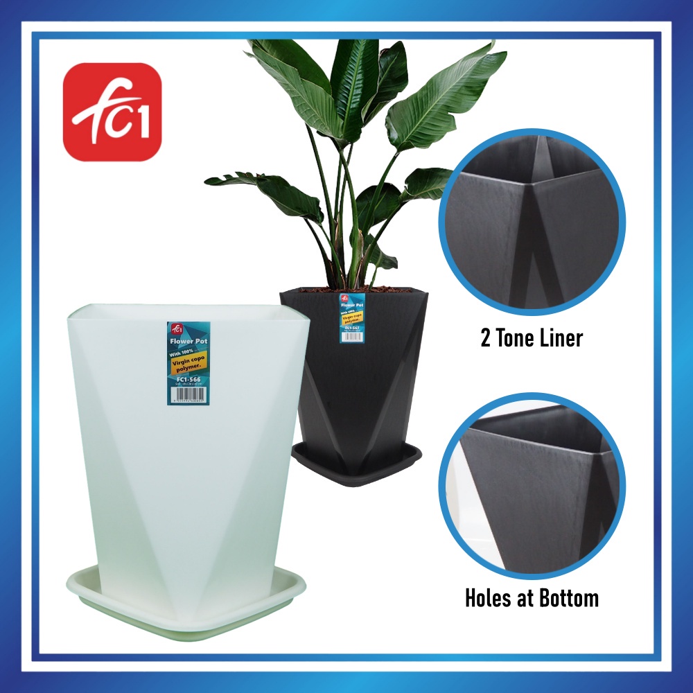 FC1 28cm Diamond Shape Flower Pots with Tray Wooden Texture 2 Tone ...