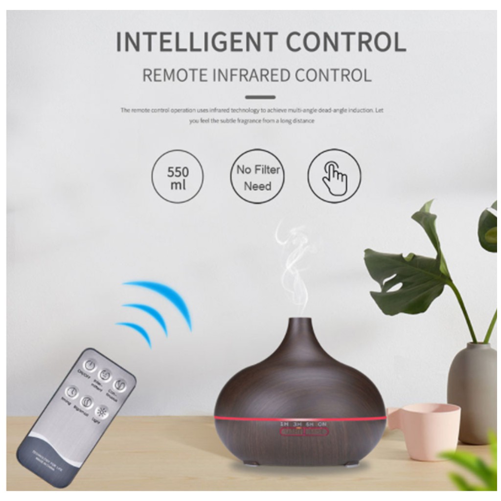 FREE OIL [REMOTE CONTROL]Ultrasonic Wood Grain Cool Mist Air Purifier ...