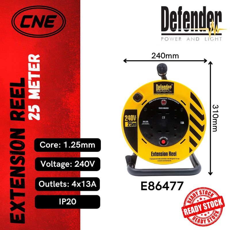 【🔥Ready Stock🔥】DEFENDER Industrial Extension Wire Cable Reel - E86477 ...