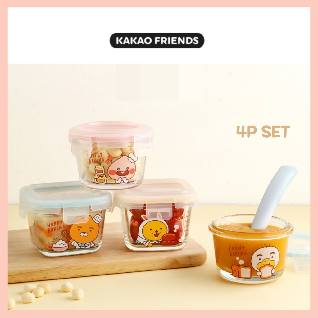 [Kakao Friends] Little Friends Baby Food Glass Container 4p set / Side ...
