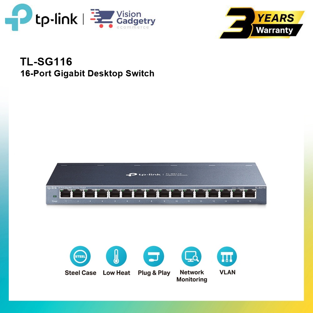 TP-Link TL-SG116 16-Port 10/100/1000Mbps Gigabit Desktop Network Ethernet LAN Switch | Shopee ...