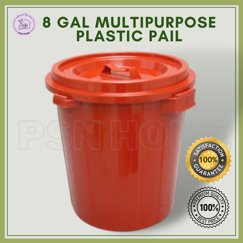 8 Gallon Pail with Cover/ Large Garbage Bin / Plastic Dustbin/ Big ...