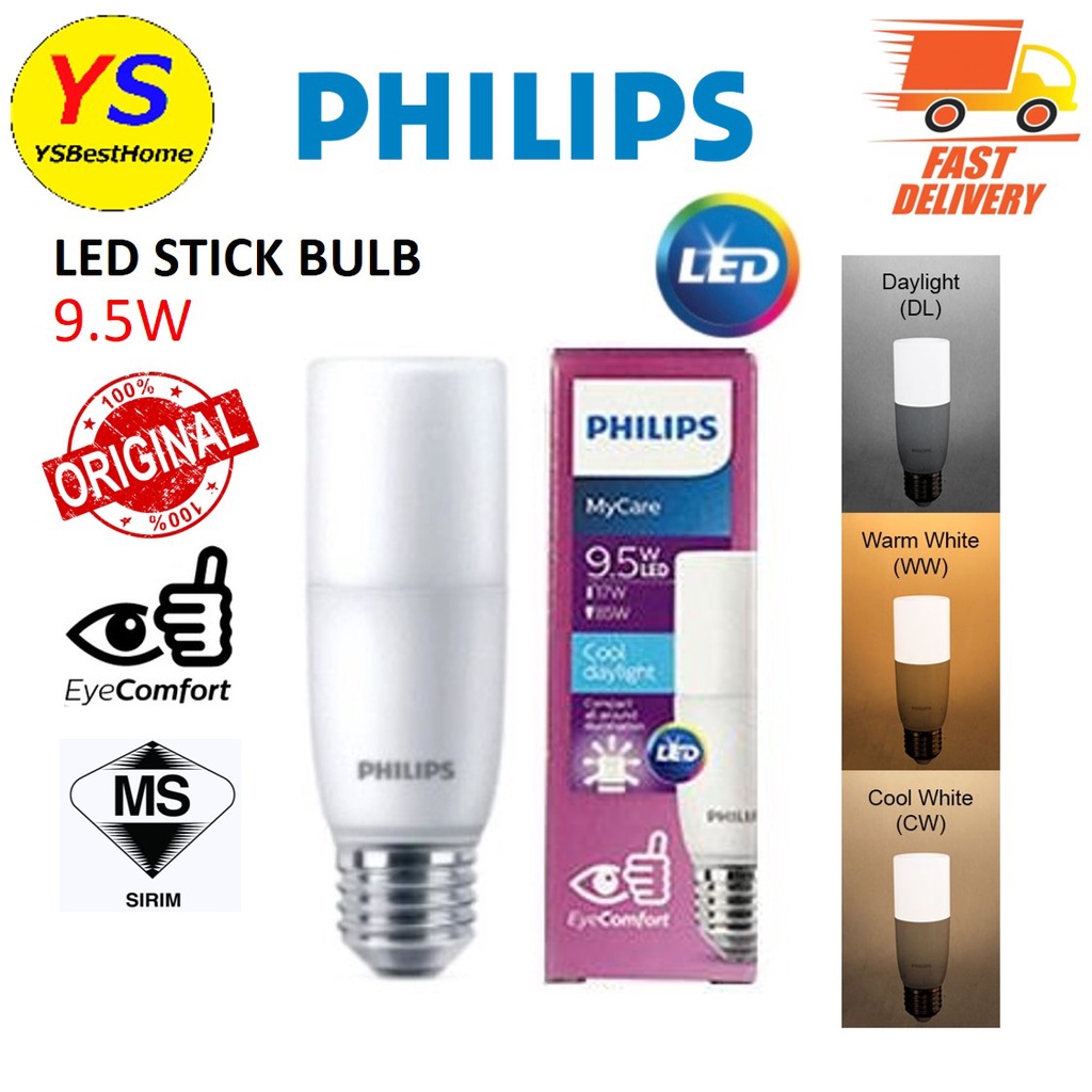 PHILIPS LED STICK BULB 9.5W (DAYLIGHT/COOL WHITE/WARM WHITE) | Shopee Malaysia