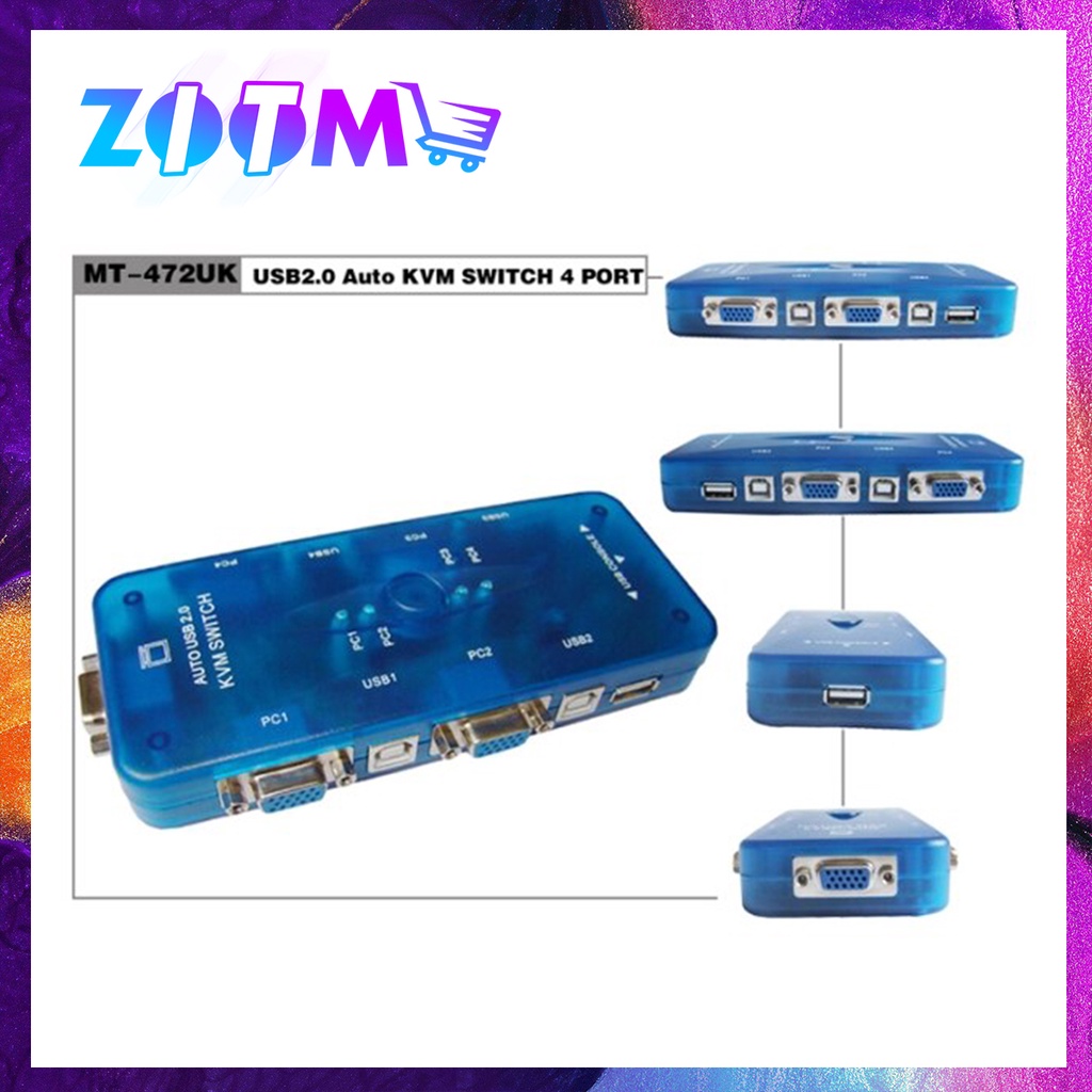 4 PORTS USB KVM AUTO SWITCH SELECTOR TWO IN ONE OUT VGA HOTKEY SWITCH 4 ...