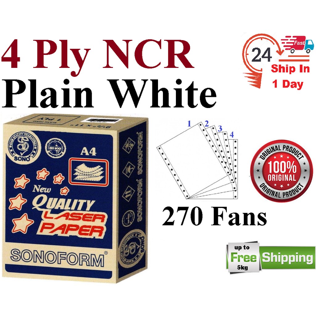 4Ply NCR (All White) Computer Form 9.5" X 11" Sonoform (270 Fans ...