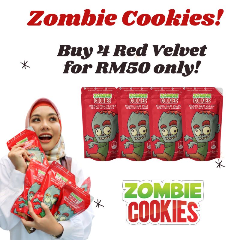 ZOMBIE COOKIES Biskut Red Velvet + Mocha + Banana Chocolate + Salted ...