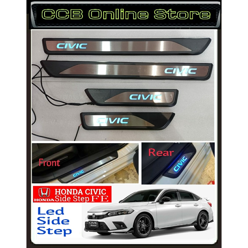 Honda Civic FE 2022-2024 Side Steel Plate/Door Side Step With Led Blue ...