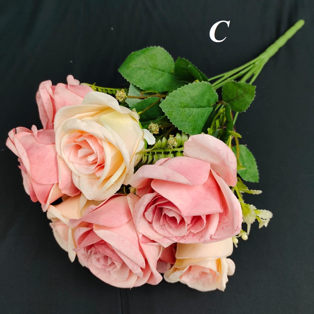 [READY STOCK] ARTIFICIAL 9 HEADS BIG ROSE FLOWER BOUQUET/ HIASAN 9 ...