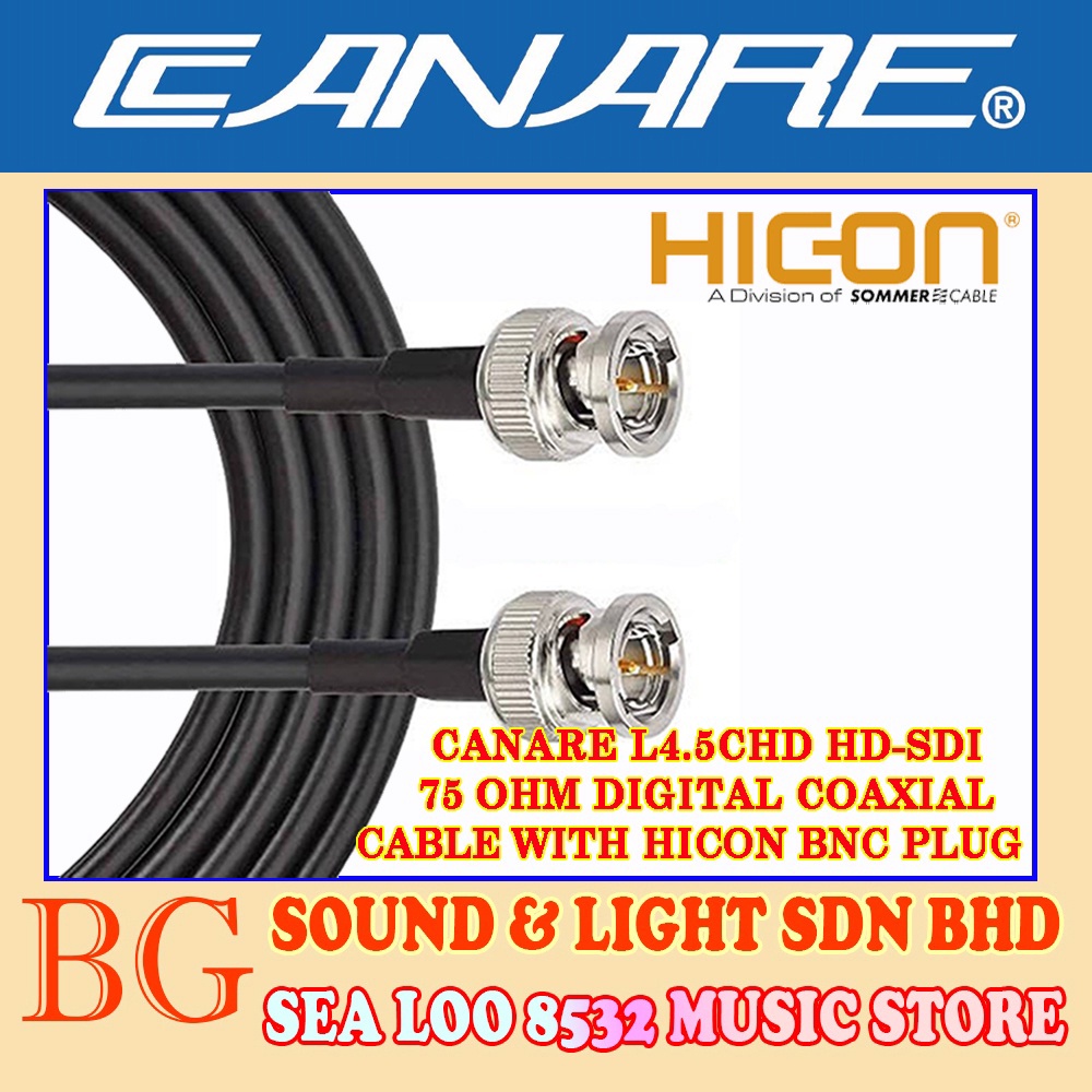 CANARE L4.5CHD HD-SDI 75 OHM 3 METER DIGITAL VIDEO COAXIAL CABLE / SDI CABLE WITH HICON BNC PLUG ...