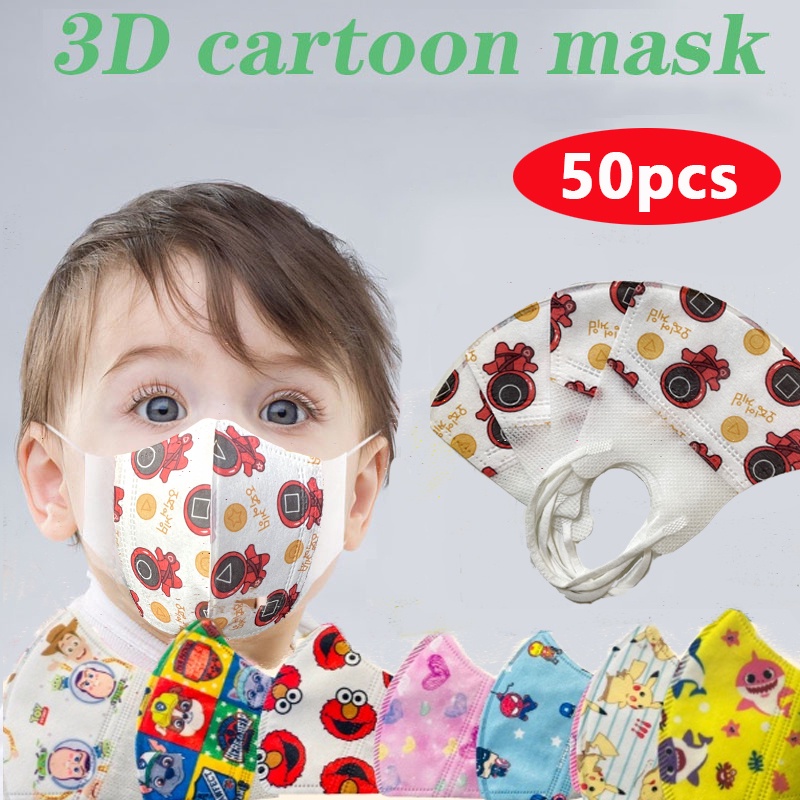 《3D Mask》50pcs Cartoon Kid Mask Baby Mask Premiume4d Solid Squid Games ...