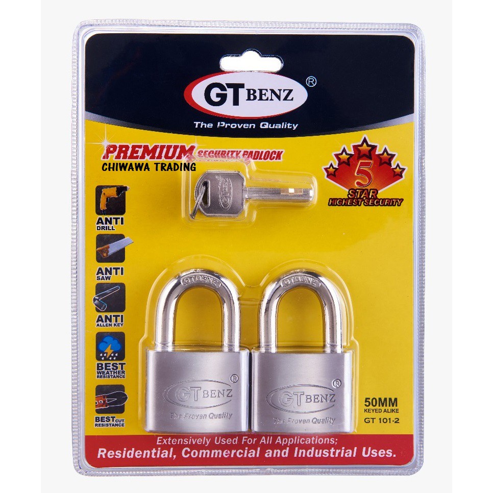 GT Benz GT 101-2 PREMIUM Security 2 in 1 Padlock 50mm (German ...