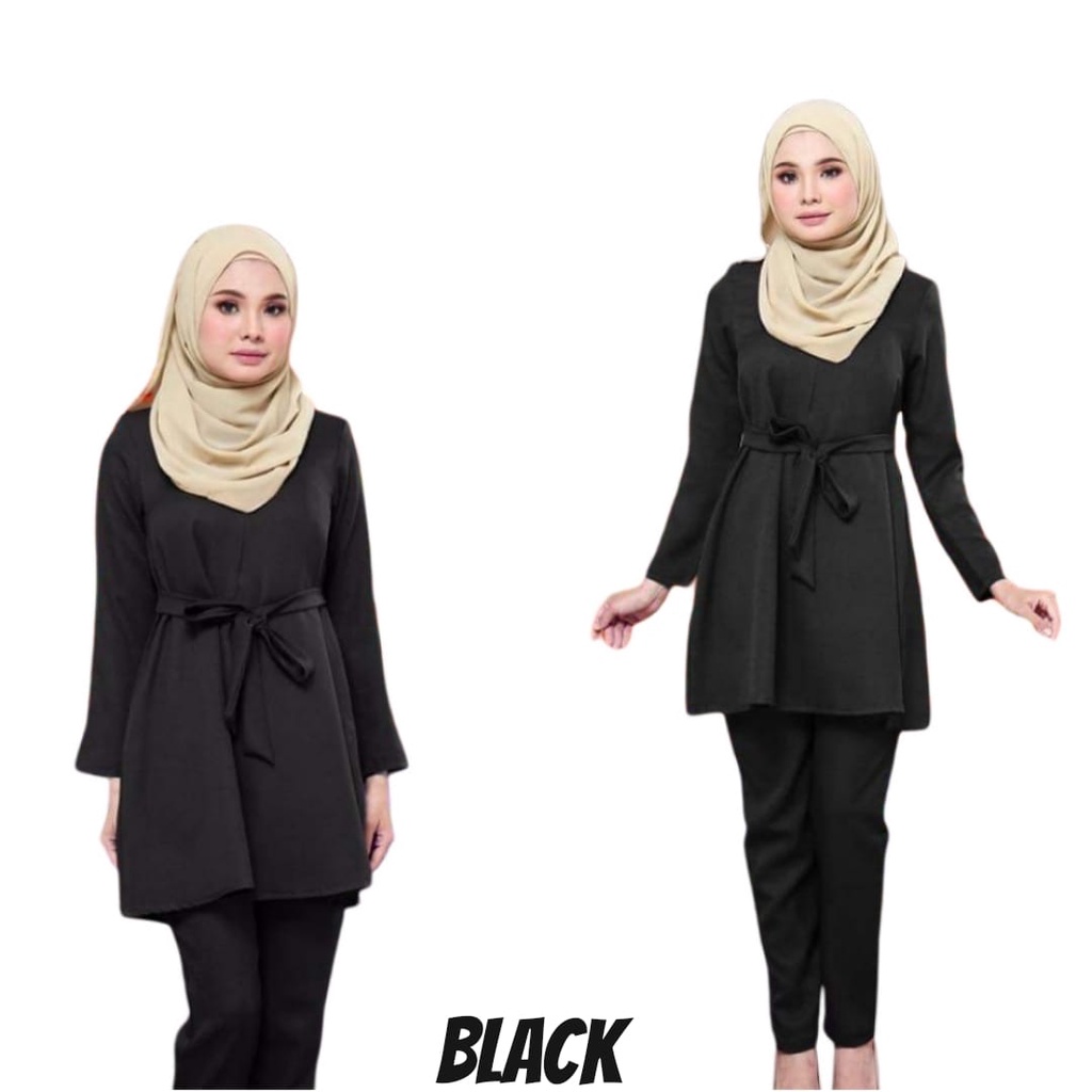 BAJU SUIT MUSLIMAH NEW DESING WITH RIBBON BLOUSE CASUAL READY STOCK ...