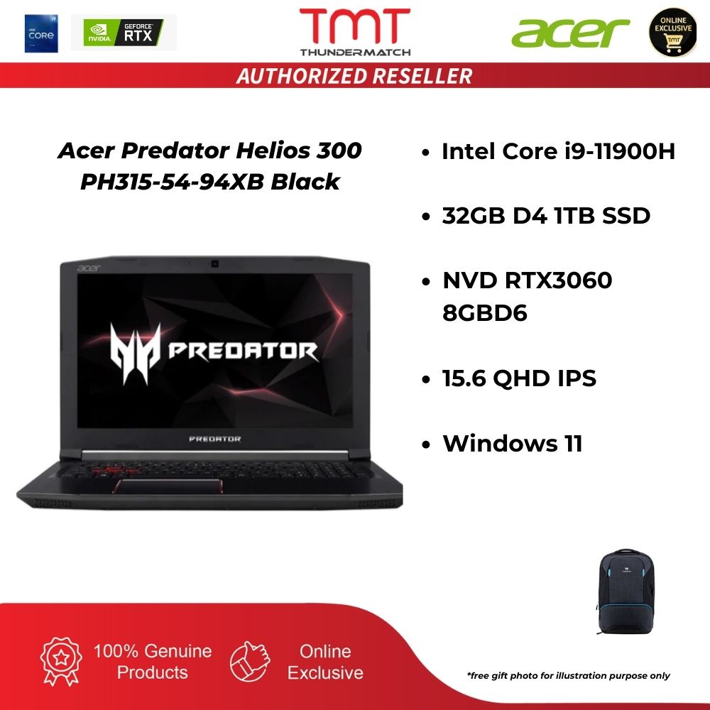 Acer Predator Helios 300 PH315-54-94XB Black | i9-11900H | 32GB D4 ...
