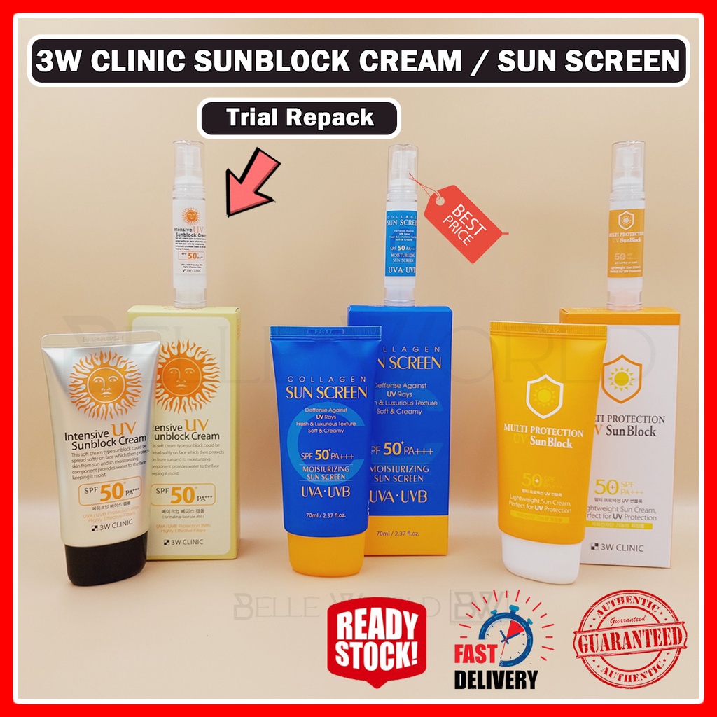 (READY STOCK) Trial Repack 3W Clinic Intensive UV SunBlock Cream ...