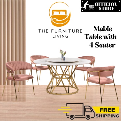 (FREE DELIVERY) 4 Seater Marble Table Top Dining Table Set/ Dining ...
